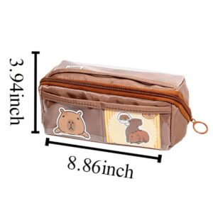 OEIPSMK Capybara Pencil Pouch Case Holder Pen Box Large Capacity Big Zipper Canvas Makeup Bag Bulk Cosmetics Toiletry Storage (brown)