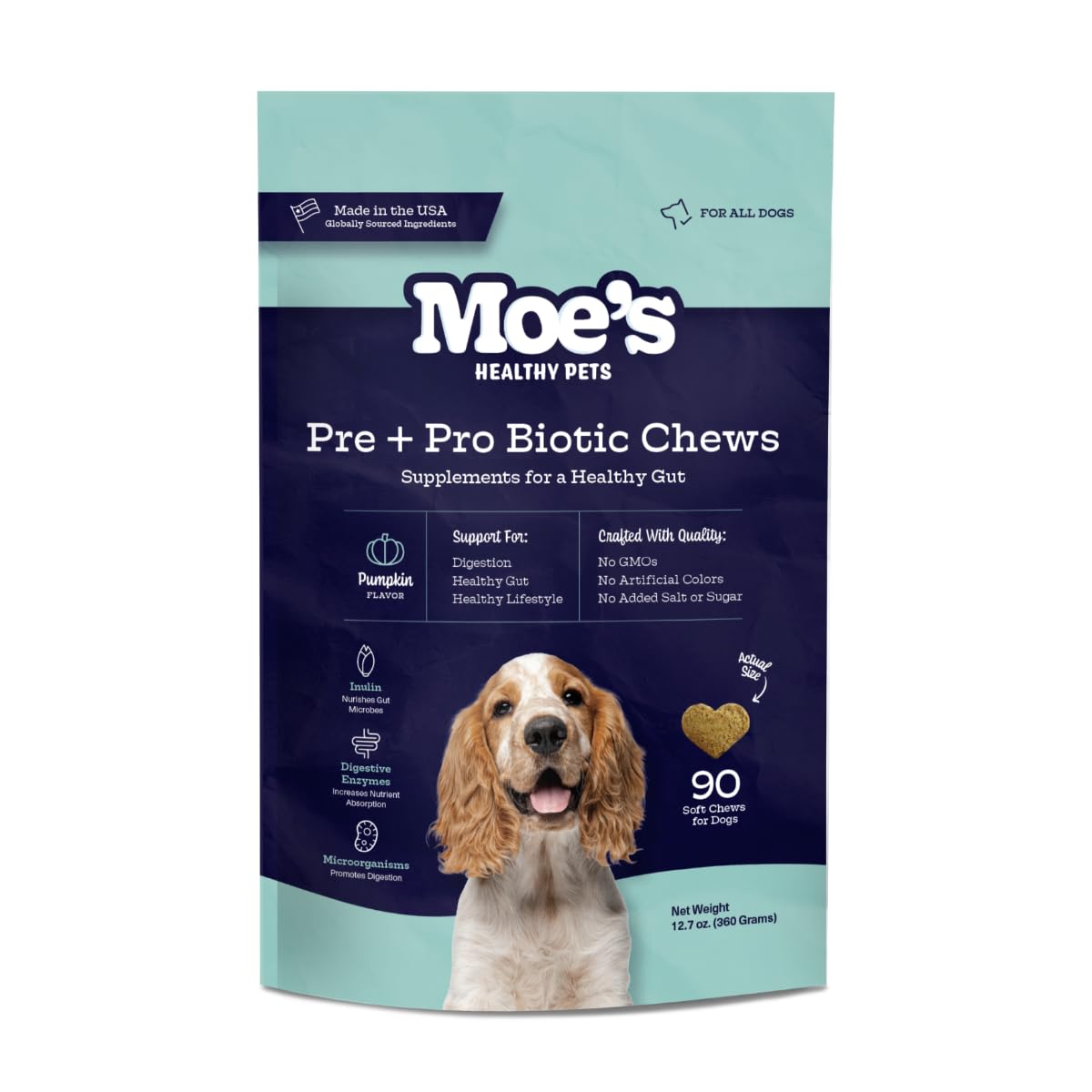 Moe's Healthy Pets Prebiotic and Probiotic for Dogs - Dog Probiotics for Digestive Health and Vitality - Probiotic Chews for Dogs with Pumpkin Flavor - Fiber Supplement for Gut Health for Dogs