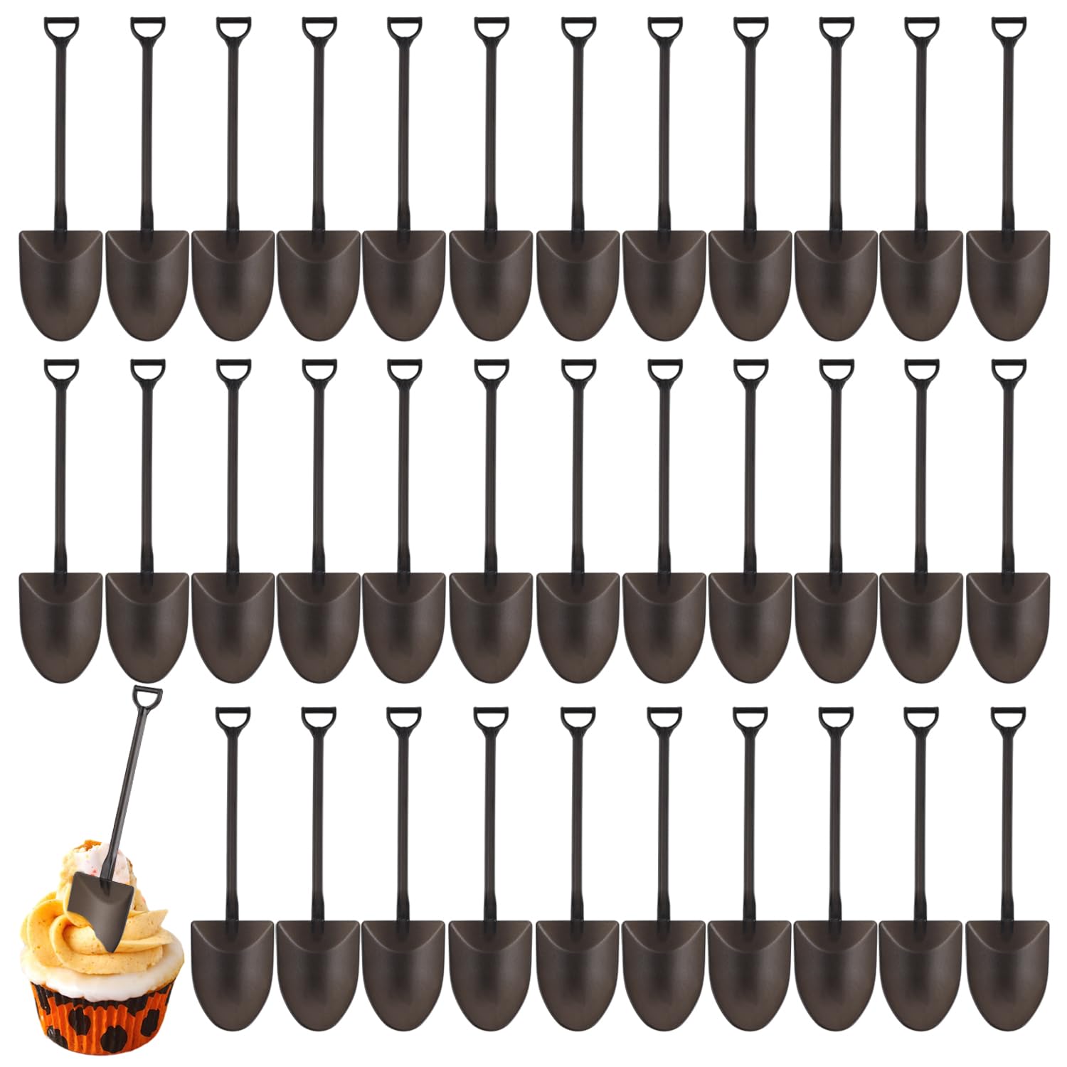 FOIMAS 80pcs Mini Shovel Spoons Disposable Platsic Dessert Shovel Shaped Spoon for Ice Cream Pudding Yogurt Party Supply,Black