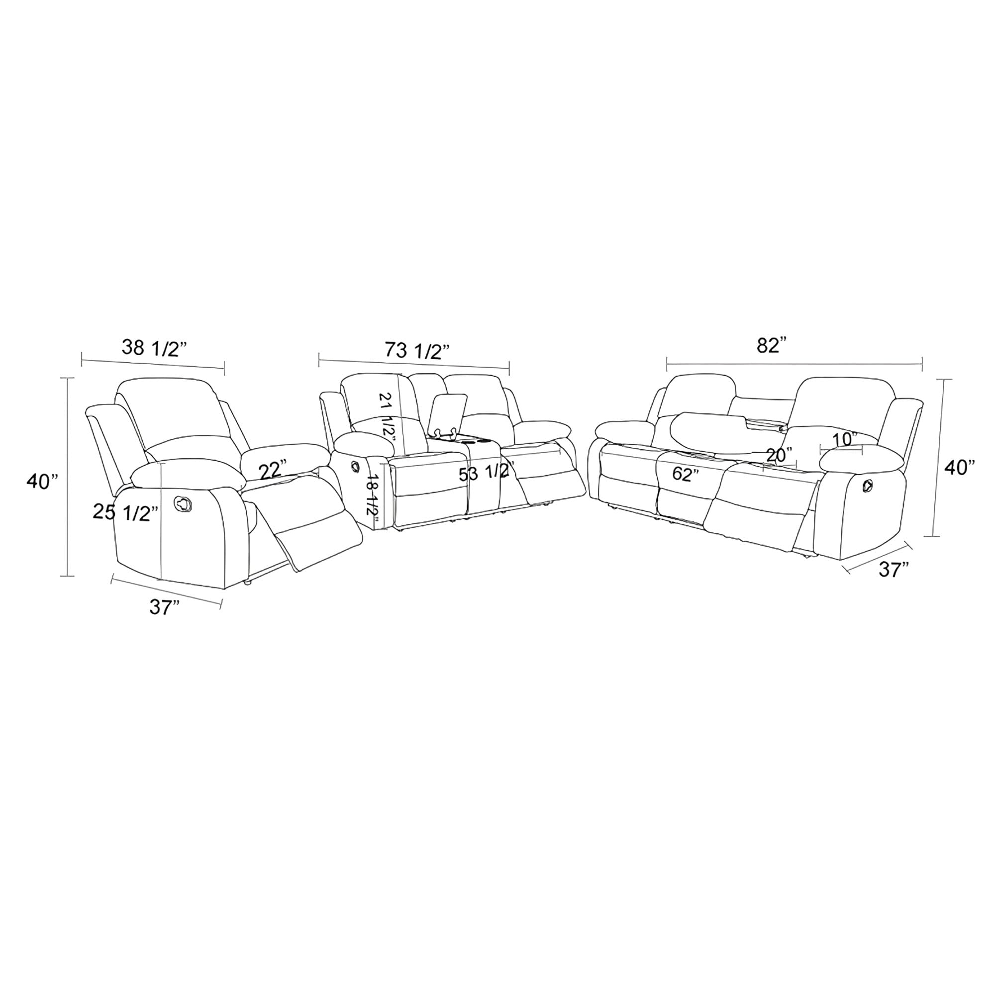 SumKea Large Loveseat Recliner Sofa, Leather Living Room Couch with Cup Holder, Black