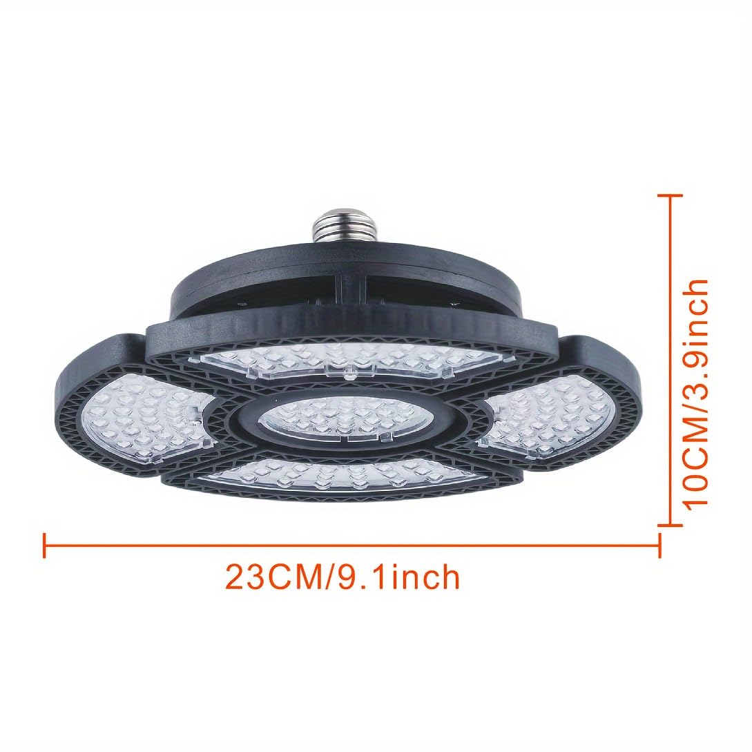 LED Garage Lights of Lens,300W Deformable Garage Ceiling Light 30000LM E26/E27 Basement Lights with 4+1 Adjustable LED Panels for Workshop, Shop, Garage, Warehouse(NO Motion Activated)