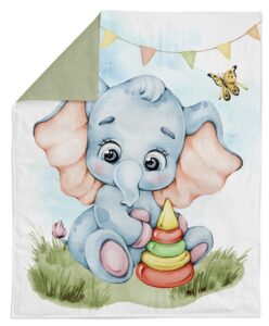 unique baby elephant fabric panel 29x39in, quilting panel, baby quilt panel, cotton baby panel, blanket panel, sateen cotton fabric panel for quilting