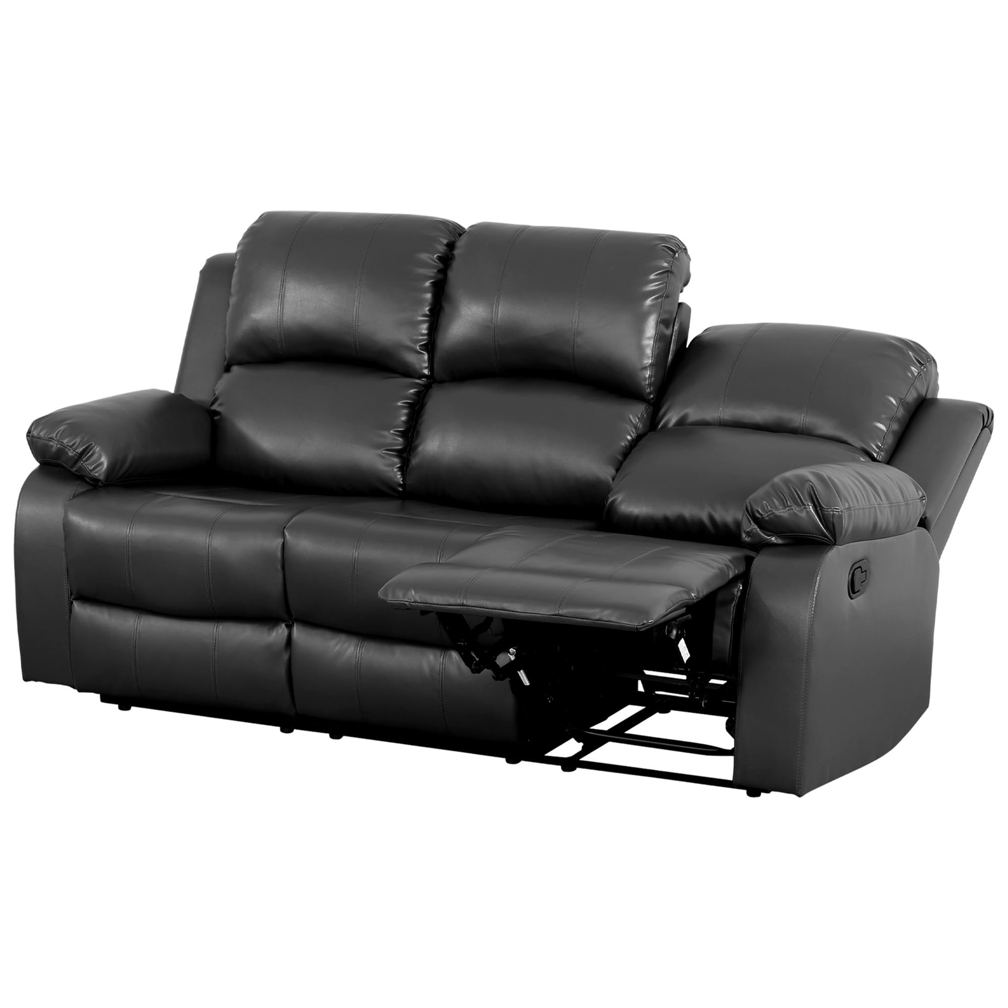 SumKea Large Loveseat Recliner Sofa, Leather Living Room Couch with Cup Holder, Black