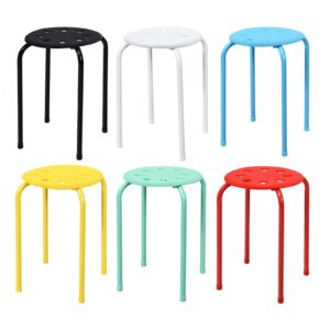 6-pack plastic stackable stools, 17.5" multipurpose stool chairs w/metal frame, x-shape connection, non-slip feet, mulit color for students child kids, colorful