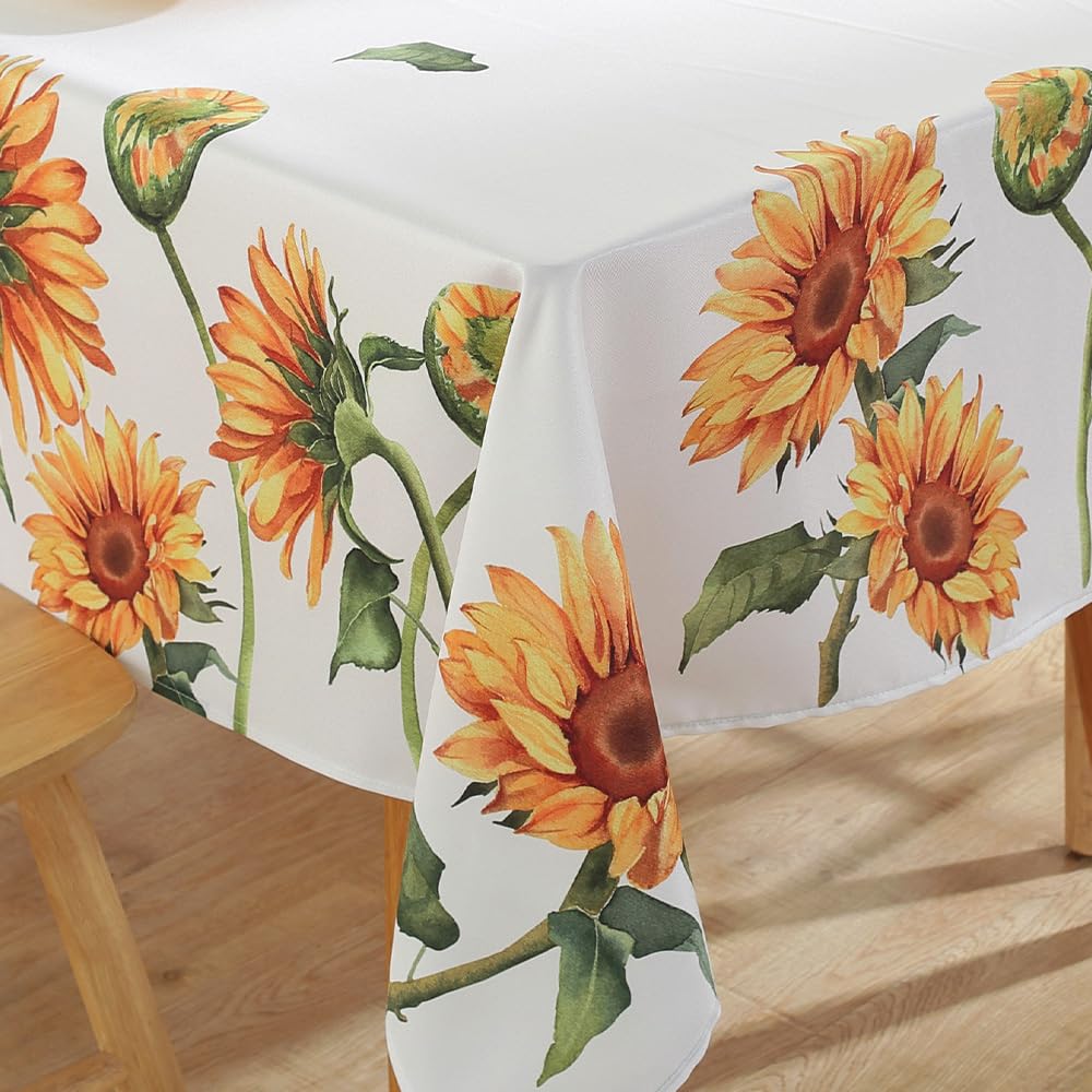 MATIRUG Outdoor Sunflower Tablecloths with Umbrella Hole,Zipper 60x102 Inch Rctangluar, Spillproof Washable Watercolor Sunflower Floral Fabric Table Cloth,Table Cover for Picnic Dinner Patio