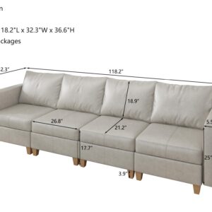 EASE MOOSE Modular Sectional Couch with Storage Seats,4 Seat Faux Leather Convertible Modular Sofa Sectional Sofa Couch with Reversible Chaises for Small Spaces