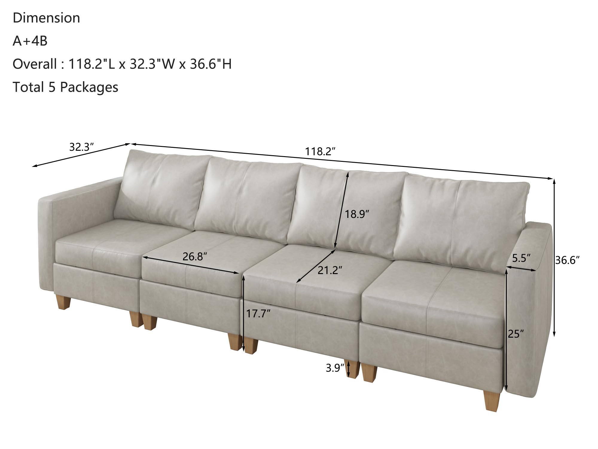 EASE MOOSE Modular Sectional Couch with Storage Seats,4 Seat Faux Leather Convertible Modular Sofa Sectional Sofa Couch with Reversible Chaises for Small Spaces