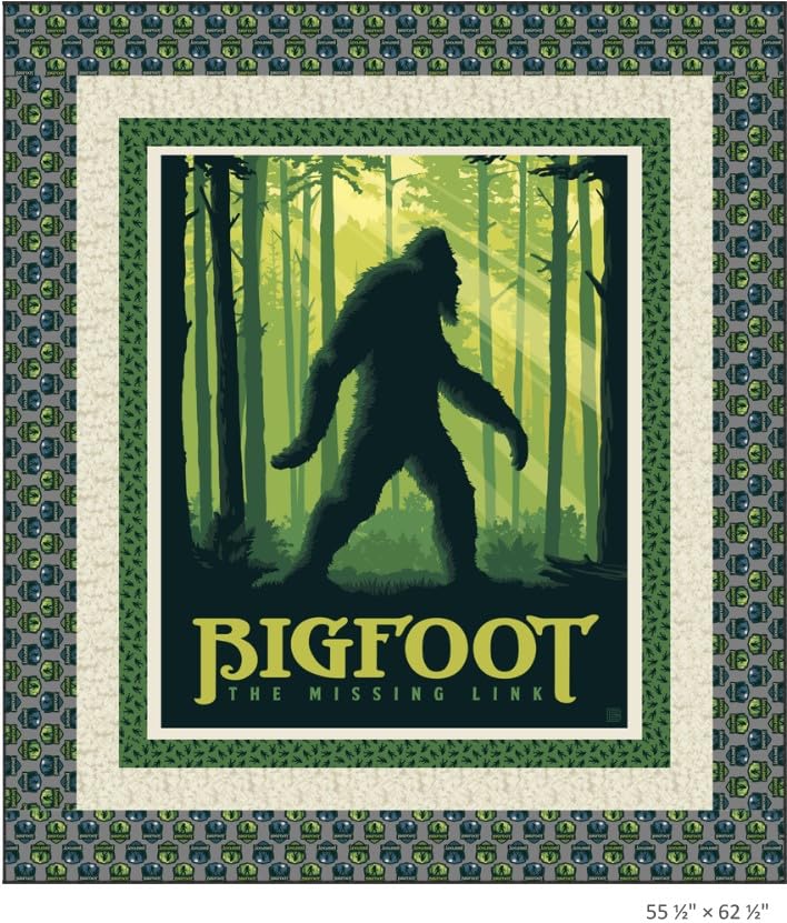 Riley Blake 36"" X 44"" Panel Bigfoot Legends of The National Parks The Missing Link Fantasy Cotton Fabric Panel (PD15063-PANEL), Green