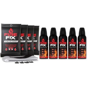 fire fix 4 fire blankets & 5 fire sprays | fire extinguisher for apartment, boat, car, garage, house, kitchen & vehicle | compact, portable & easy to use