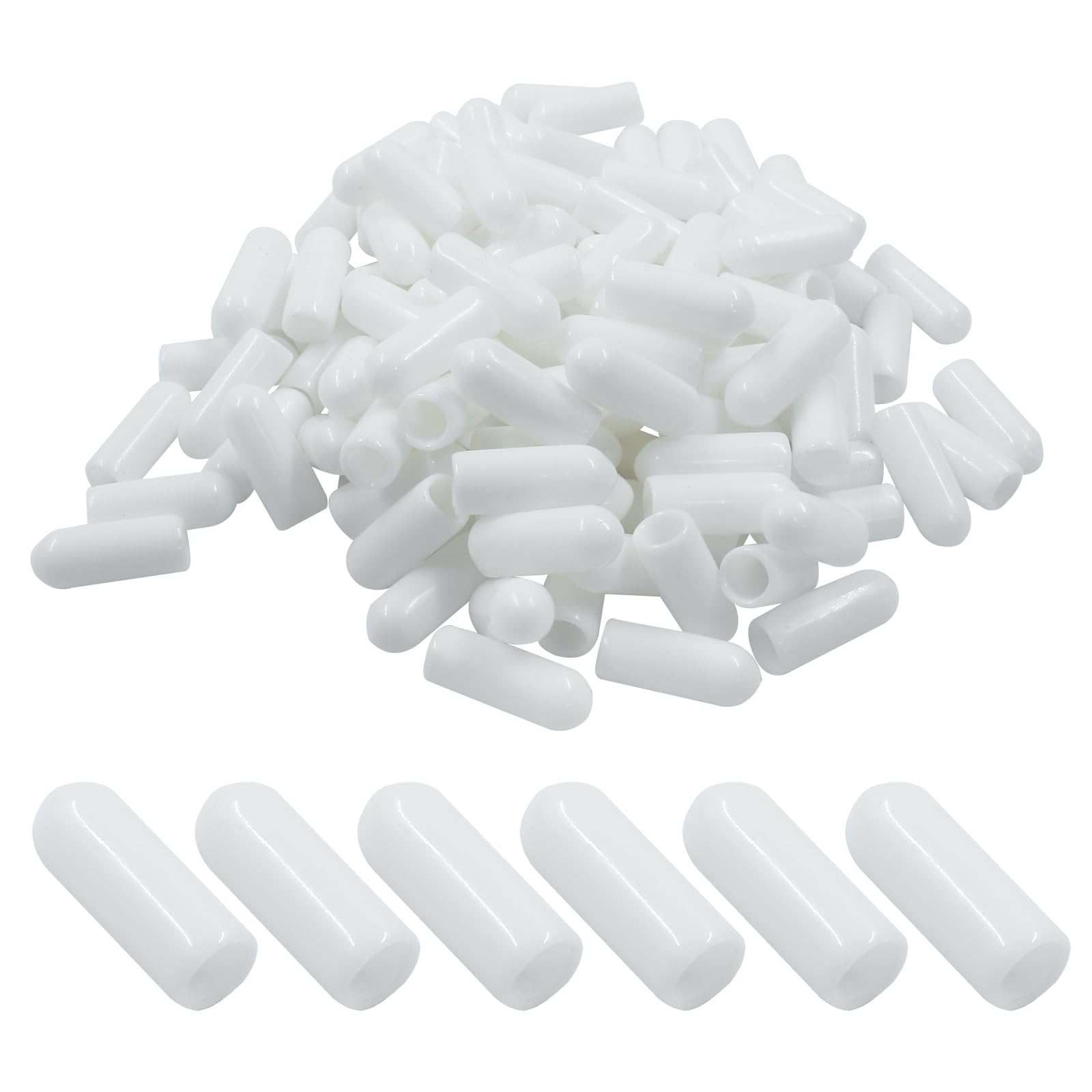 Kyuionty 120PCS Vinyl Flexible Rubber End Caps, 5mm ID Bolt Screw Thread Protectors (White)