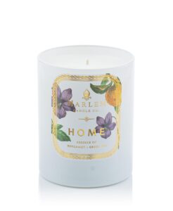 harlem candle company home luxury candle, 11 oz white glass jar, double wick, soy wax, gift box, bergamot, jasmine, sandalwood, mandarin orange and green tea leaves,80 hour burn