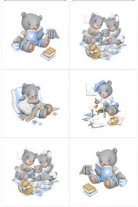 unique baby bear fabric panel set (6 panels, 12x12in each), quilting panels, baby quilt panels, cotton baby panels, blanket panel, cotton fabric panels for quilting