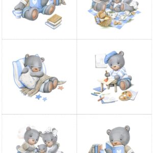 UNIQUE Baby Bear Fabric Panel Set (6 Panels, 12x12in Each), Quilting Panels, Baby Quilt Panels, Cotton Baby Panels, Blanket Panel, Cotton Fabric Panels for Quilting