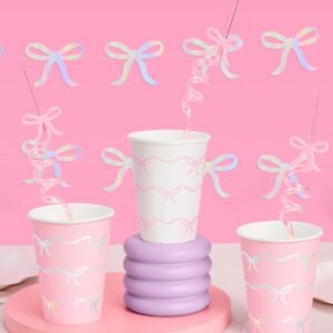 xo, Fetti Party Decorations Bow Paper Cups - 24 Disposable 14 oz Foil Cups | Pretty Bachelorette Decorations, Bow Theme Birthday Party, Bridal Engagement Drinkware, Coquette Cute Supplies