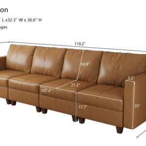 EASE MOOSE Modular Sectional Couch with Storage Seats, 4 Seat Faux Leather Convertible Modular Sofa Sectional Sofa Couch with Reversible Chaises for Small Spaces