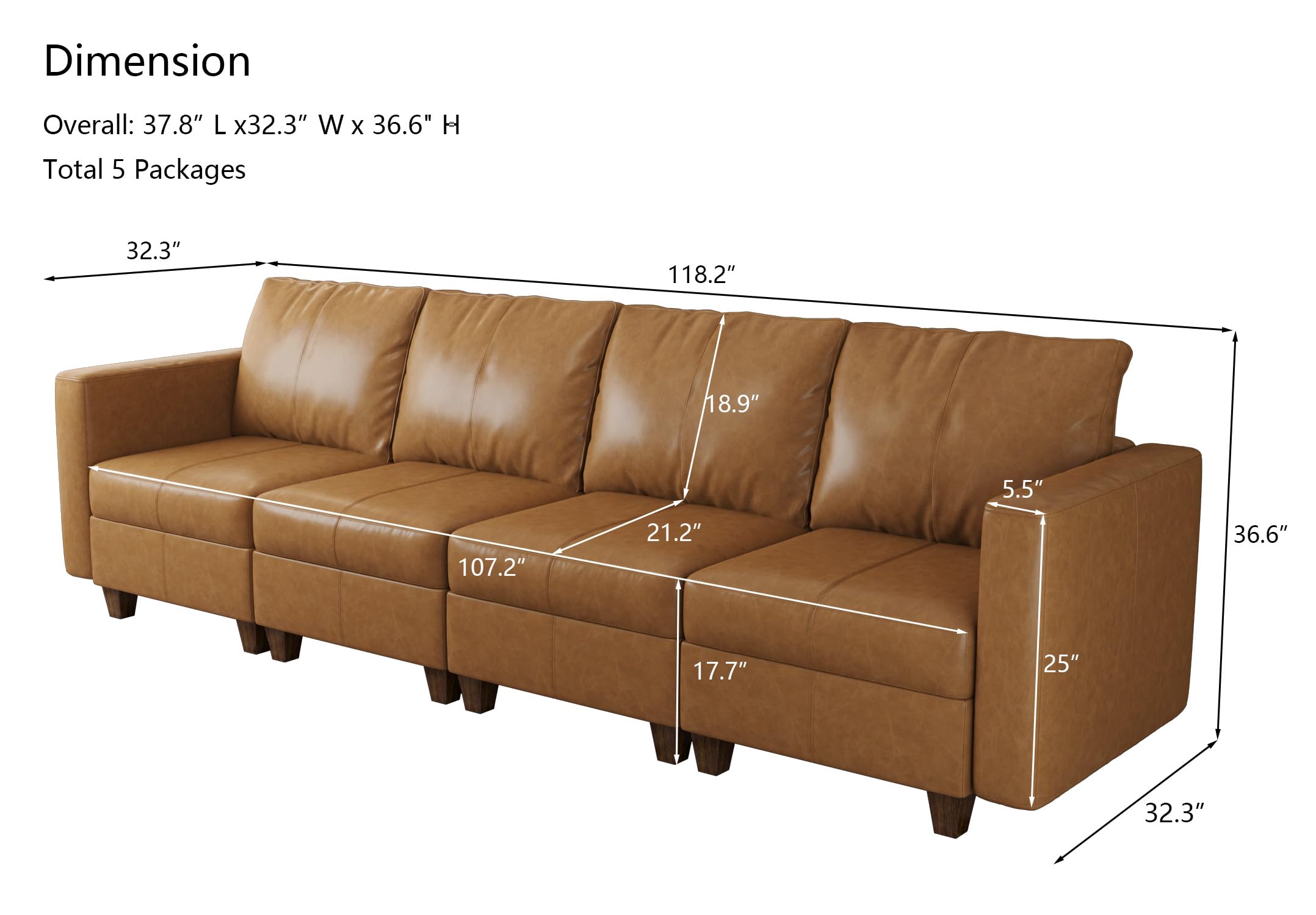 EASE MOOSE Modular Sectional Couch with Storage Seats, 4 Seat Faux Leather Convertible Modular Sofa Sectional Sofa Couch with Reversible Chaises for Small Spaces