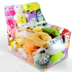 clear stuffed animal bean bag chair cover for kids, waterproof large stuffable beanbag chair cover, creative pvc plush toys storage, for organizing toddler & children rooms soft stuff animal