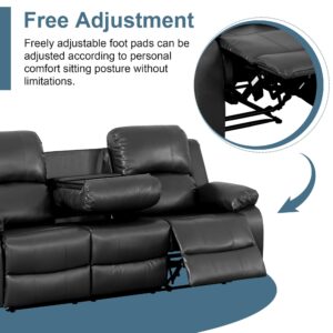 SumKea Large Loveseat Recliner Sofa, Leather Living Room Couch with Cup Holder, Black