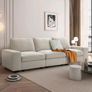 leisland 100” deep seat sofa couch with storage, modular sectional cloud sofa couches for living room, chenille couches and sofas with low-back cushion and detachable cover(beige)