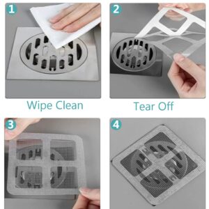 Yempum Disposable Shower Drain Hair Catcher 50 Pack Square Disposable Drain Hair Catcher Drain Covers Bathroom Laundry Bathtub Kitchen Sink Floor Drain Sticker for Human & Pet Hair 4" X 4"