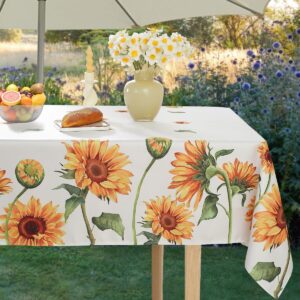 matirug outdoor sunflower tablecloths with umbrella hole,zipper 60x102 inch rctangluar, spillproof washable watercolor sunflower floral fabric table cloth,table cover for picnic dinner patio