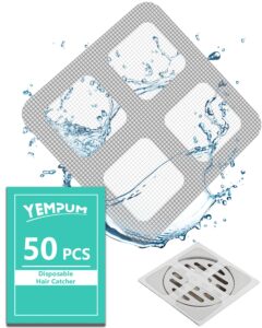 yempum disposable shower drain hair catcher 50 pack square disposable drain hair catcher drain covers bathroom laundry bathtub kitchen sink floor drain sticker for human & pet hair 4" x 4"