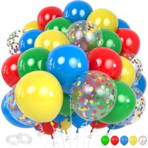 red yellow blue balloons, 60pcs 12inch blue yellow red green balloon colourful confetti balloon for kids birthday baby shower wedding party decoration