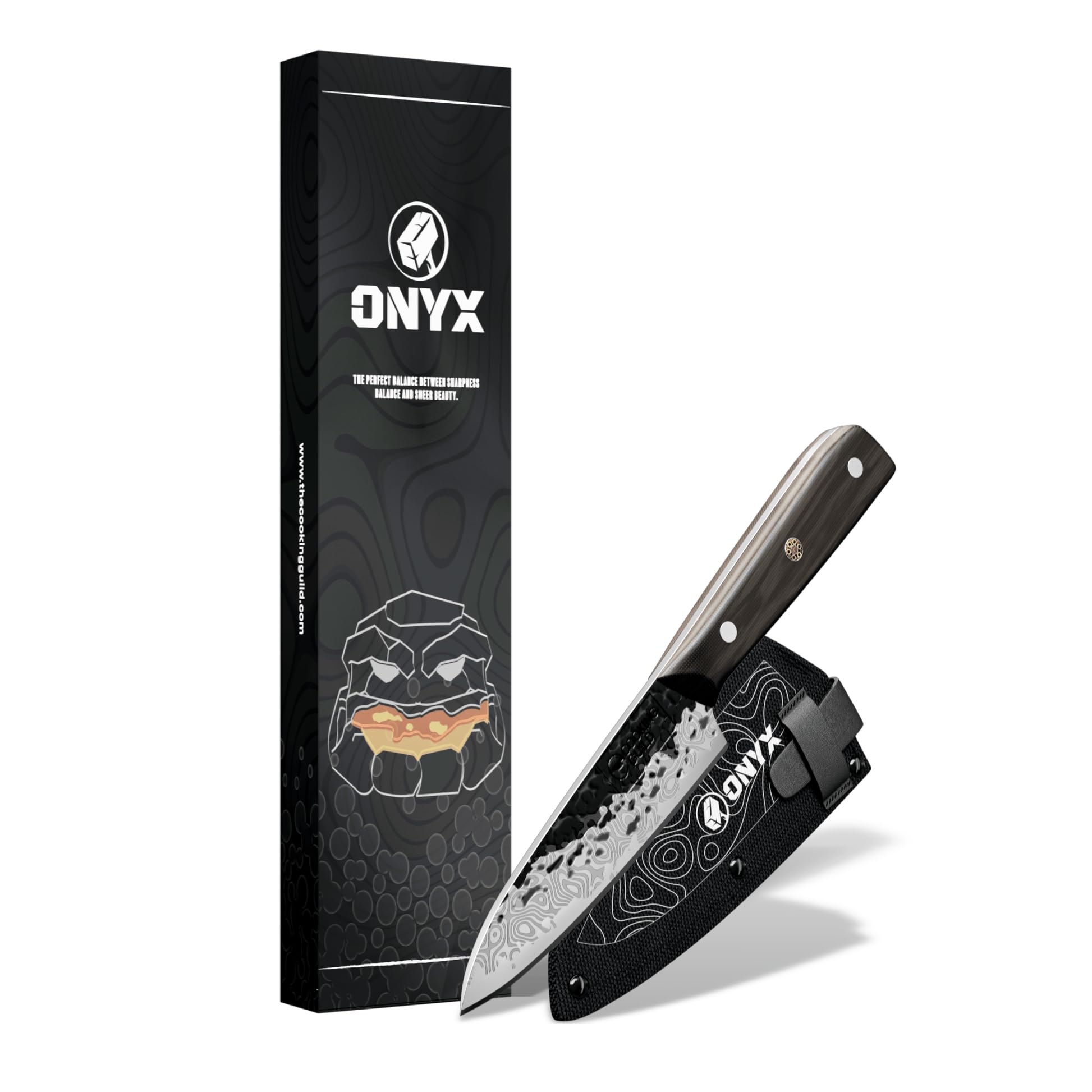 The Cooking Guild - Petty Knife - 67 Layers Japanese Damascus Steel - Comfortable G10 Handle - Includes Protective ONYX Sheath - Perfect for Professional Chefs and Home Cooks