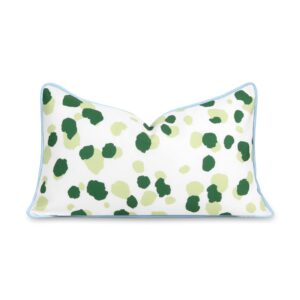 hofdeco premium coastal patio indoor outdoor lumbar pillow cover only, 12"x20" water repellent for backyard, couch, green leopard with piping