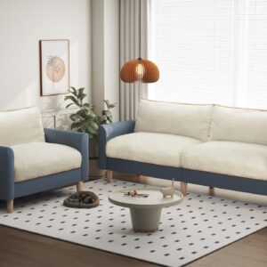 Woyomeub Couches for Living Room 82.5" Oversized 3 Seater Loveseat Sofa Teddy Fleece Fabric Sleeper Sofas