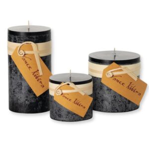 sullivans vance kitira set of 3 black pillar candles, clean-burning, environmental-friendly, scentless, real-wax candles, home décor, hosting décor