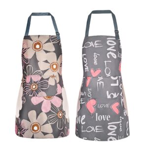 dillman 2 pack floral aprons with pocket, blooming womens aprons waterproof adjustable cooking aprons for kitchen gardening and salon (2pack #b)