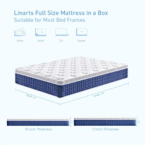 LINARTS Full Mattress, 12 Inch Full Size Hybrid Mattress in a Box with Pocket Spring & Soft Knitted Fabric for Comfort, Motion Isolation, Pressure Relief, Edge Support, Improve Sleep, Medium Firm