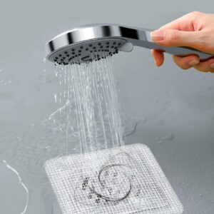 Yempum Disposable Shower Drain Hair Catcher 50 Pack Square Disposable Drain Hair Catcher Drain Covers Bathroom Laundry Bathtub Kitchen Sink Floor Drain Sticker for Human & Pet Hair 4" X 4"