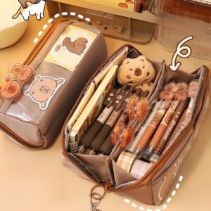 OEIPSMK Capybara Pencil Pouch Case Holder Pen Box Large Capacity Big Zipper Canvas Makeup Bag Bulk Cosmetics Toiletry Storage (brown)