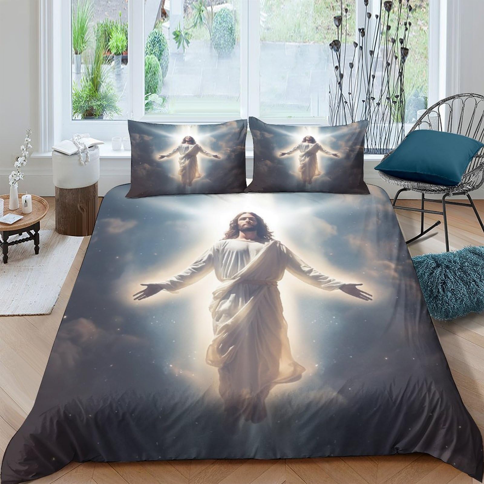 ERGTT Jesus Quilt Cover 3D Printed Beautiful Angel for Boys Girls Comforter Covers Duvet Cover with Pillow Cases with Zipper Closure Bedding Set Soft Microfiber 3 Pieces Full（203x228cm）, Style-2