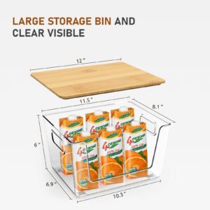 Stackable Storage Bin for Pantry Front Open & Enclosed Sets, Kitchen Counter Organizer Basket for Potato, Onion, Garlic, Fruit, Vegetable, Produce, Clear Plastic Storage with Lid&Handle(2+2Sets)