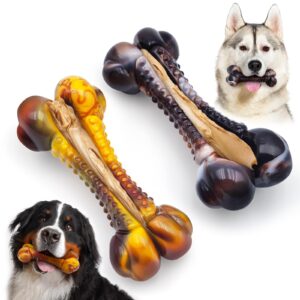 anoodi 2 pack dog chew toys for aggressive chewers, nylon indestructible large dog toys for small medium dogs, durable interactive dog bone chew toys to keep them busy, real beef & bacon flavored