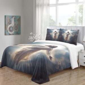 ERGTT Jesus Quilt Cover 3D Printed Beautiful Angel for Boys Girls Comforter Covers Duvet Cover with Pillow Cases with Zipper Closure Bedding Set Soft Microfiber 3 Pieces Full（203x228cm）, Style-2