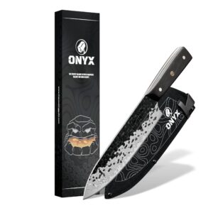 the cooking guild - chef knife 8 inch japanese steel chef knife with comfortable grip - durable kitchen knife - professional chef knives - protective onyx sheath