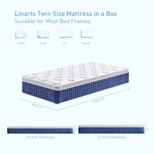 LINARTS Twin Mattress, 12 Inch Twin Size Hybrid Mattress in a Box with Pocket Spring & Soft Knitted Fabric for Comfort, Motion Isolation, Pressure Relief, Edge Support, Improve Sleep, Medium Firm