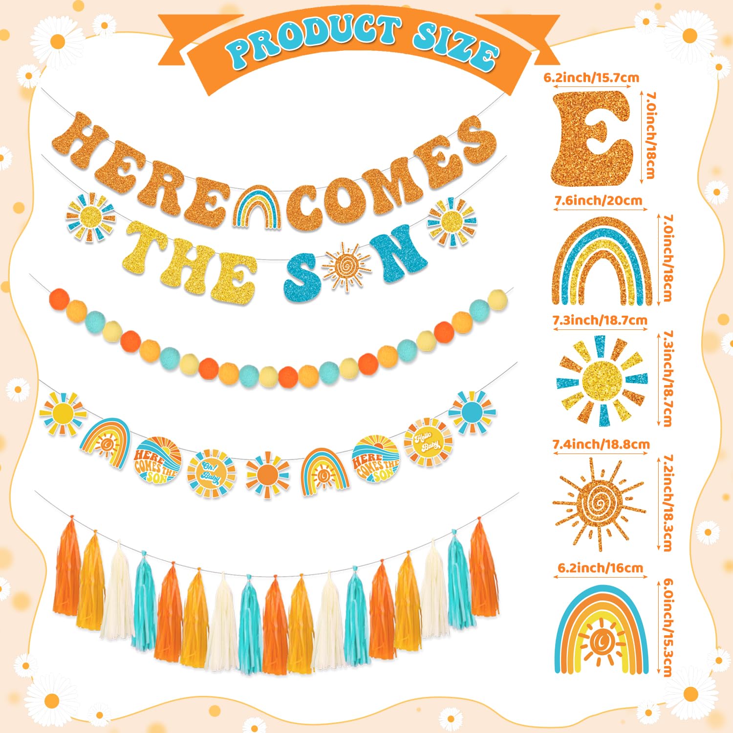 LARRAZABAL Here Comes The Son Baby Shower Banner, Here Comes the Son Baby Shower Decor Boy Boho Retro Sunshine 1st Birthday Party Supplies