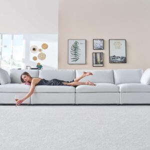 PaPaJet Modular Sectional Sofa, 114 Inches Down Filled Sectional Sofa, 3 Seater Oversized Comfy Couch for Living Room, White Linen Cloud Couch Set