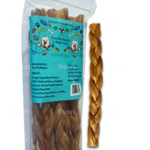 scouts essentials - 12” premium braided collagen chews 1 pound 100% natural pure grass-fed beef single source treat long lasting aggressive dog chewers medium large dogs muscle growth