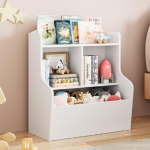 idealhouse 3-tier toy storage cabinet and bookcase, multi shelf with cubby organizer cabinet for toys, for playroom, bedroom, hallway and kindergarten school (white)