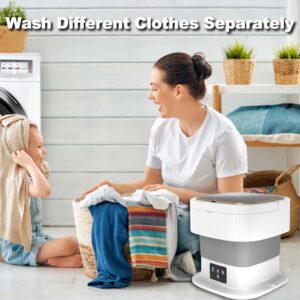 YLTIMER Mini Washing Machine, 11L Large Capacity Portable Collapsible Washing Machine, Foldable Washer and Dryer with Spin for Travel, Socks, Baby Clothes, Grey