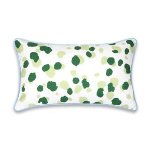 Hofdeco Premium Coastal Patio Indoor Outdoor Lumbar Pillow Cover Only, 12"x20" Water Repellent for Backyard, Couch, Green Leopard with Piping