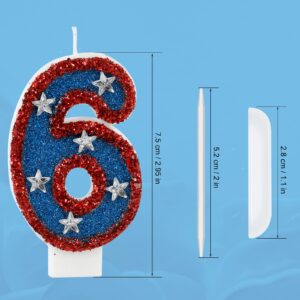 American Flag Birthday Candle Red Blue Sequin Number 6 Candle Perfect for Independence Day and Captain America Birthday Party Decorations Favors