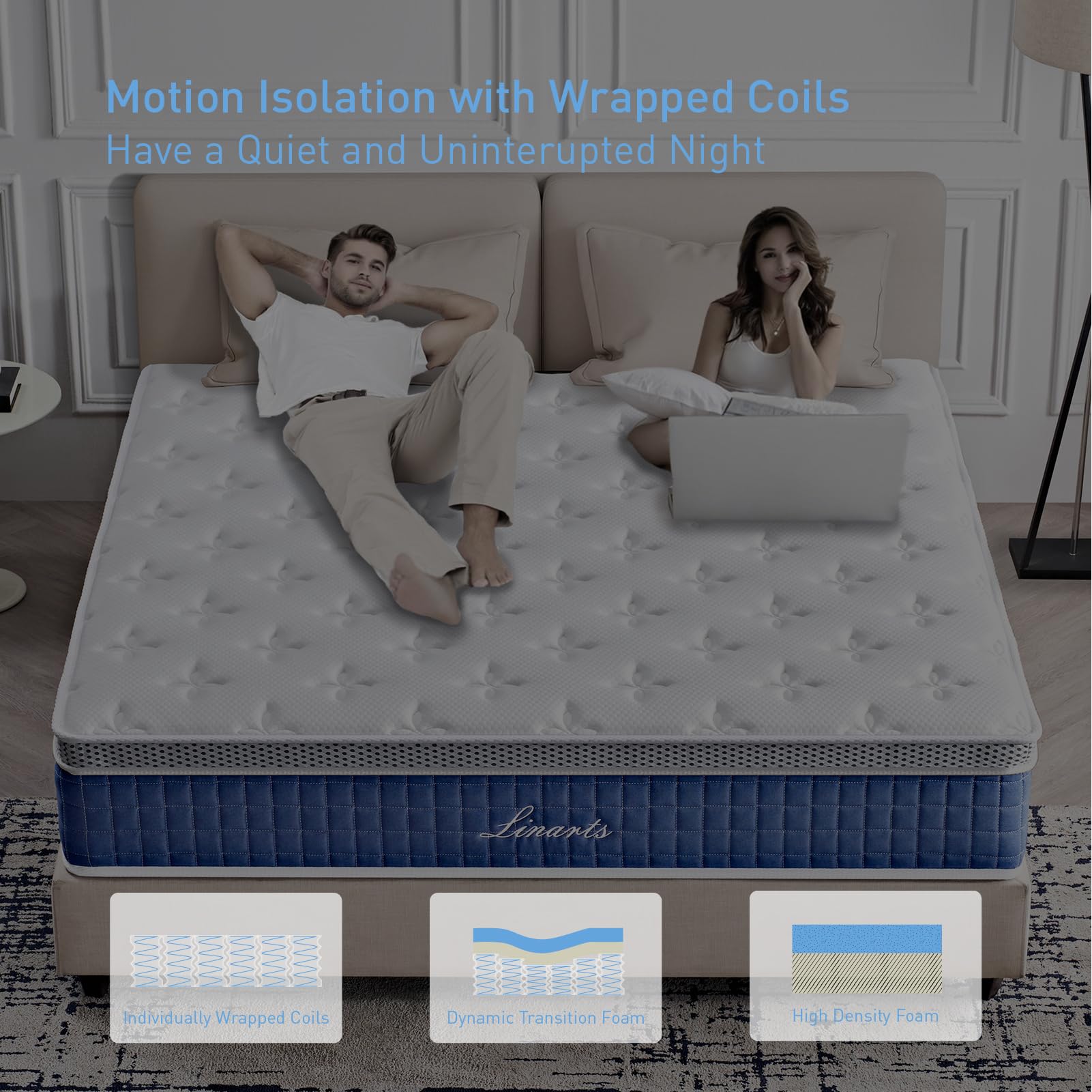 LINARTS Twin Mattress, 12 Inch Twin Size Hybrid Mattress in a Box with Pocket Spring & Soft Knitted Fabric for Comfort, Motion Isolation, Pressure Relief, Edge Support, Improve Sleep, Medium Firm