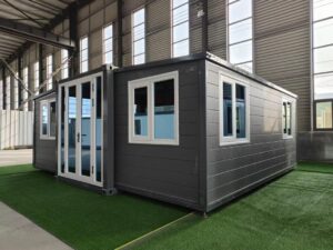 prefabricated stylish expandable home with 2 rooms and 1 bathroom & 1 kitchen - amazon prefab house - folding house with bathroom - amazon folding house, foldable tiny home, container home 19 x 20 ft